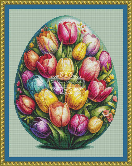 Floral Tulip Easter Egg Cross Stitch Pattern | The Cross Stitch Studio | The Cross Stitch Studio