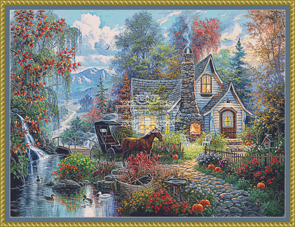 Fall Cottage Cross Stitch Pattern | The Cross Stitch Studio | The Cross ...