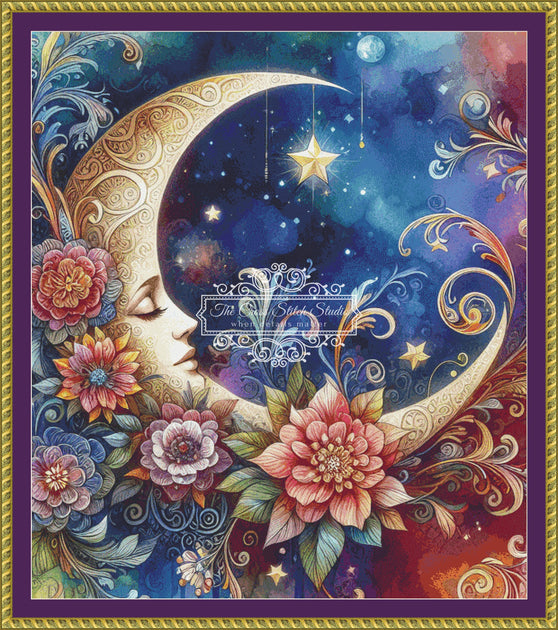 Crescent Moon and Flowers Cross Stitch Pattern | The Cross Stitch ...