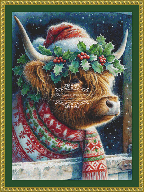 Christmas Highland Cow Cross Stitch Pattern | The Cross Stitch Studio ...