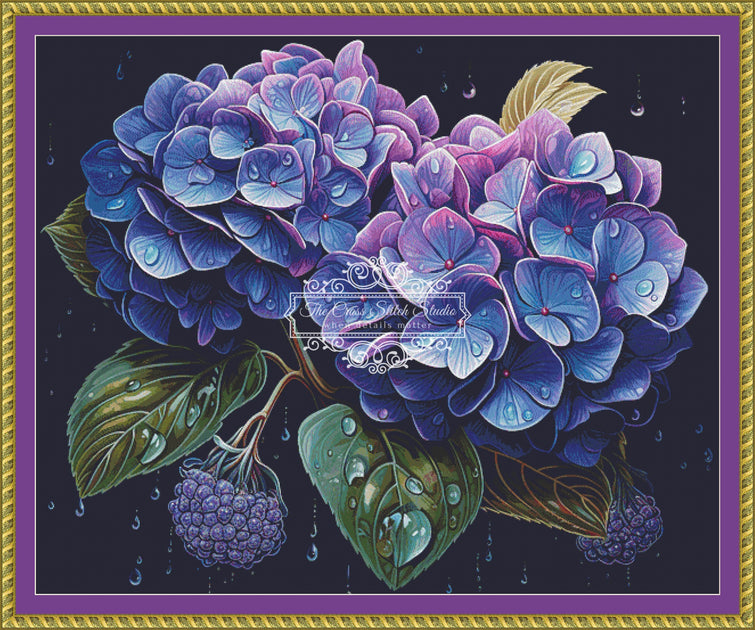 Blue Hydrangea Flower Cross Stitch Pattern | The Cross Stitch Studio ...